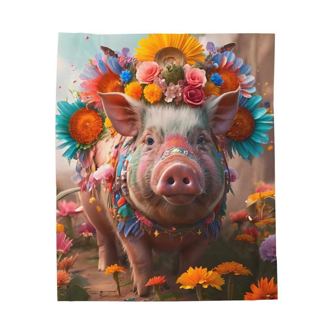 Boho Pig Colorful Plush Blanket/cute Pig Blanket/pink Pig Blanket/funny ...