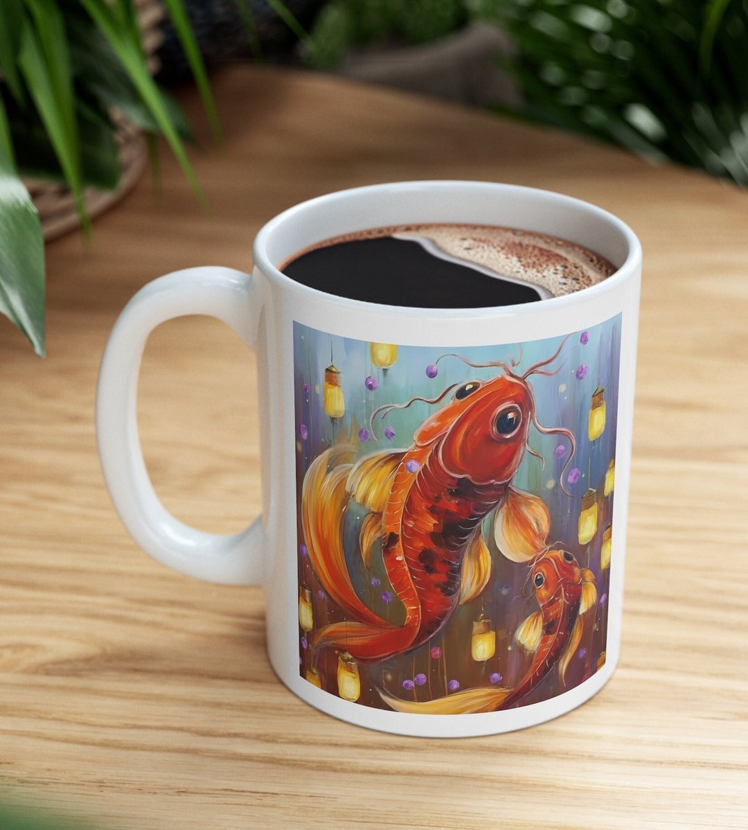 Koi Fish 11 Oz Ceramic Mug/boho Koi Fish Mug/fish Lover Coffee Cup/gift ...