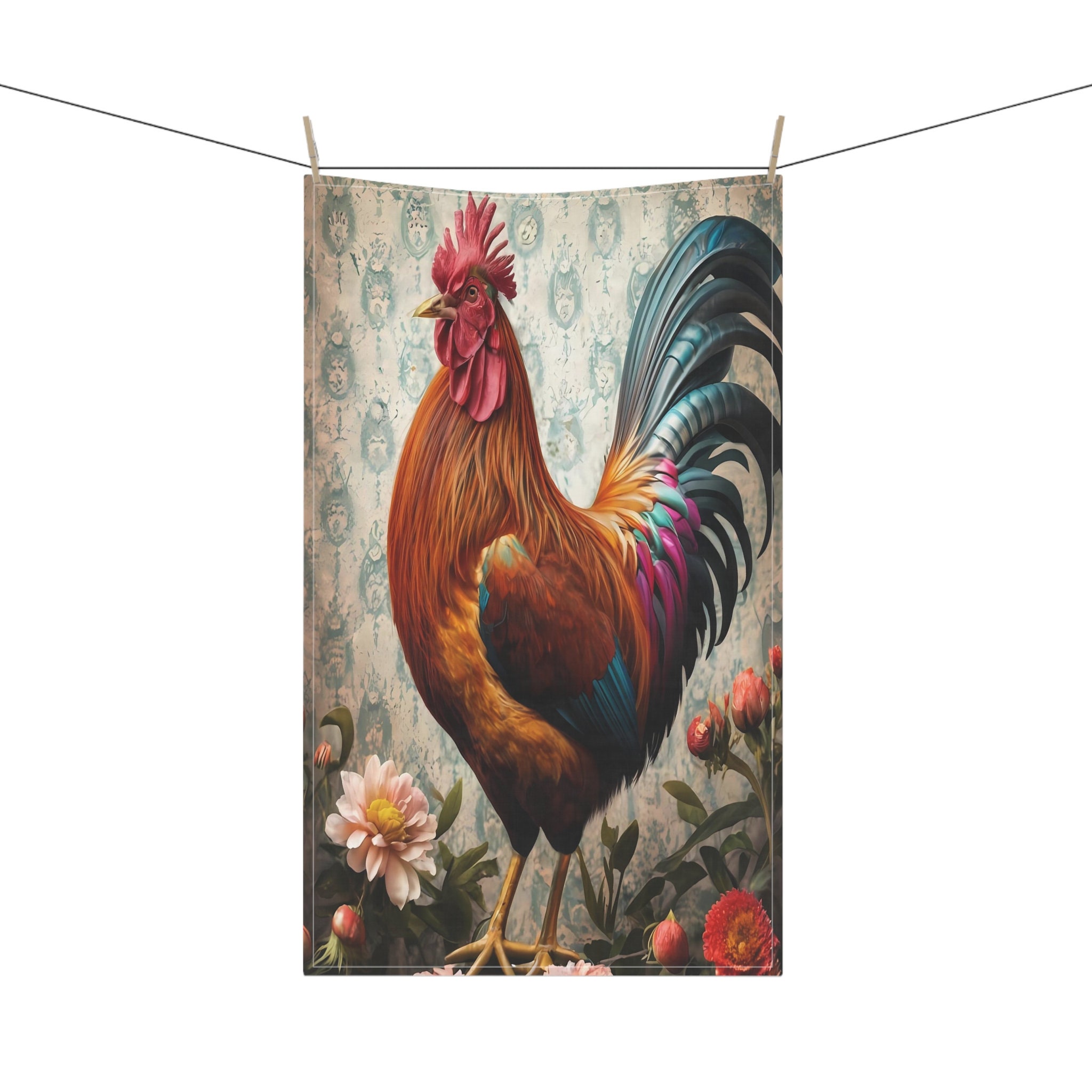 French Farmhouse Kitchen Towel/chicken Towel, Handprinted Kitchen Towel ...