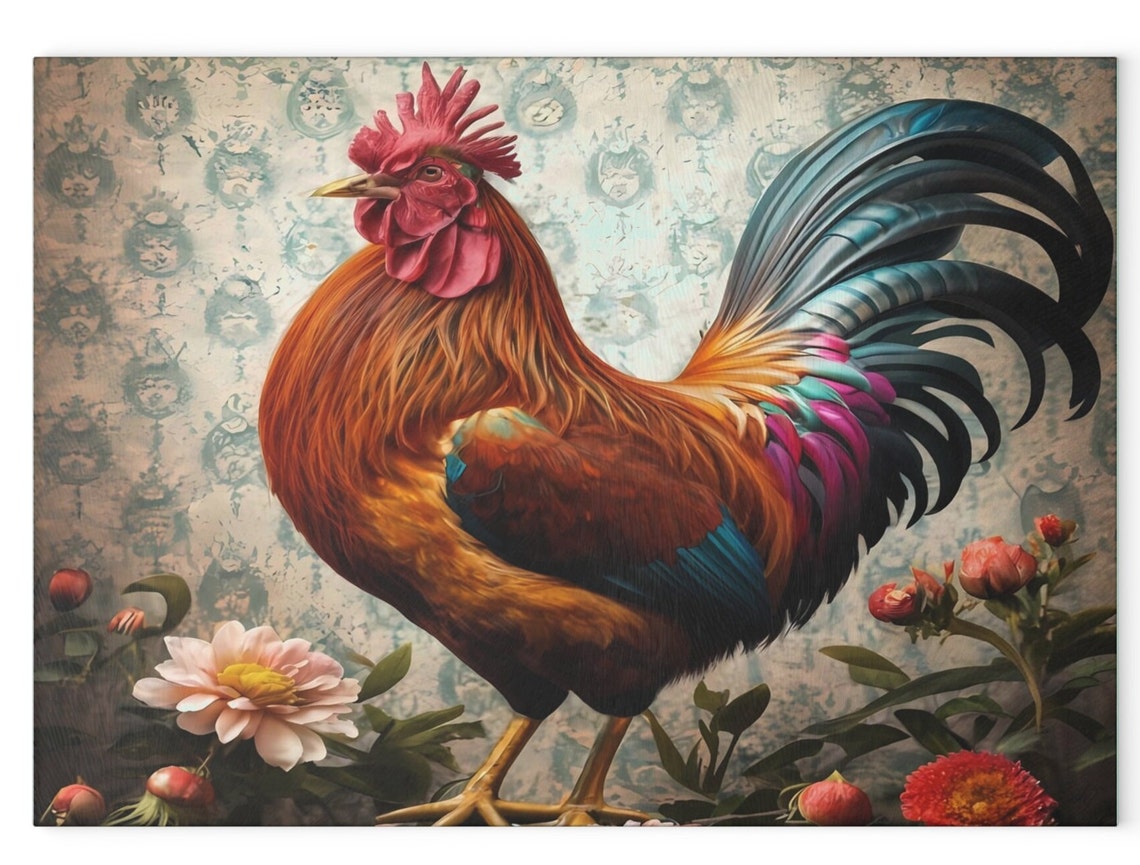 French Farmhouse Rooster Glass Cutting Board/rooster Rectangle/toile ...