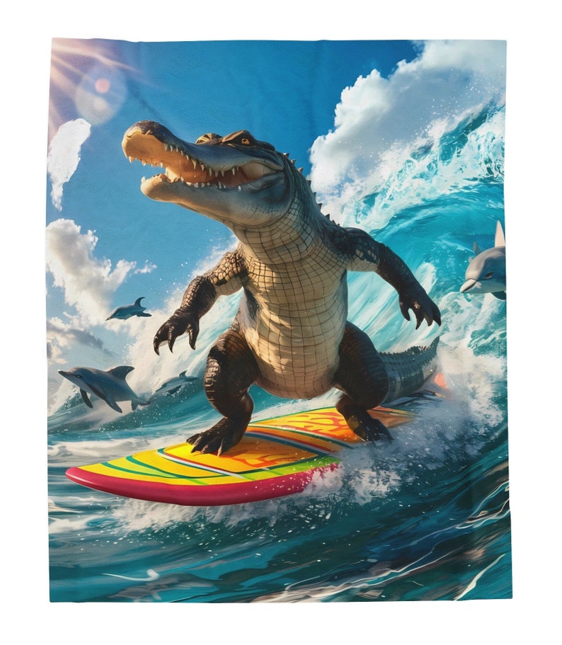 Florida Surfing Gator Colorful Plush Blanket/florida State Throw ...
