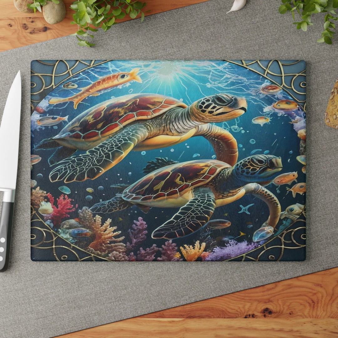 Sea Turtle Glass Cutting Board/ocean Glass Cutting Board/rectangle ...