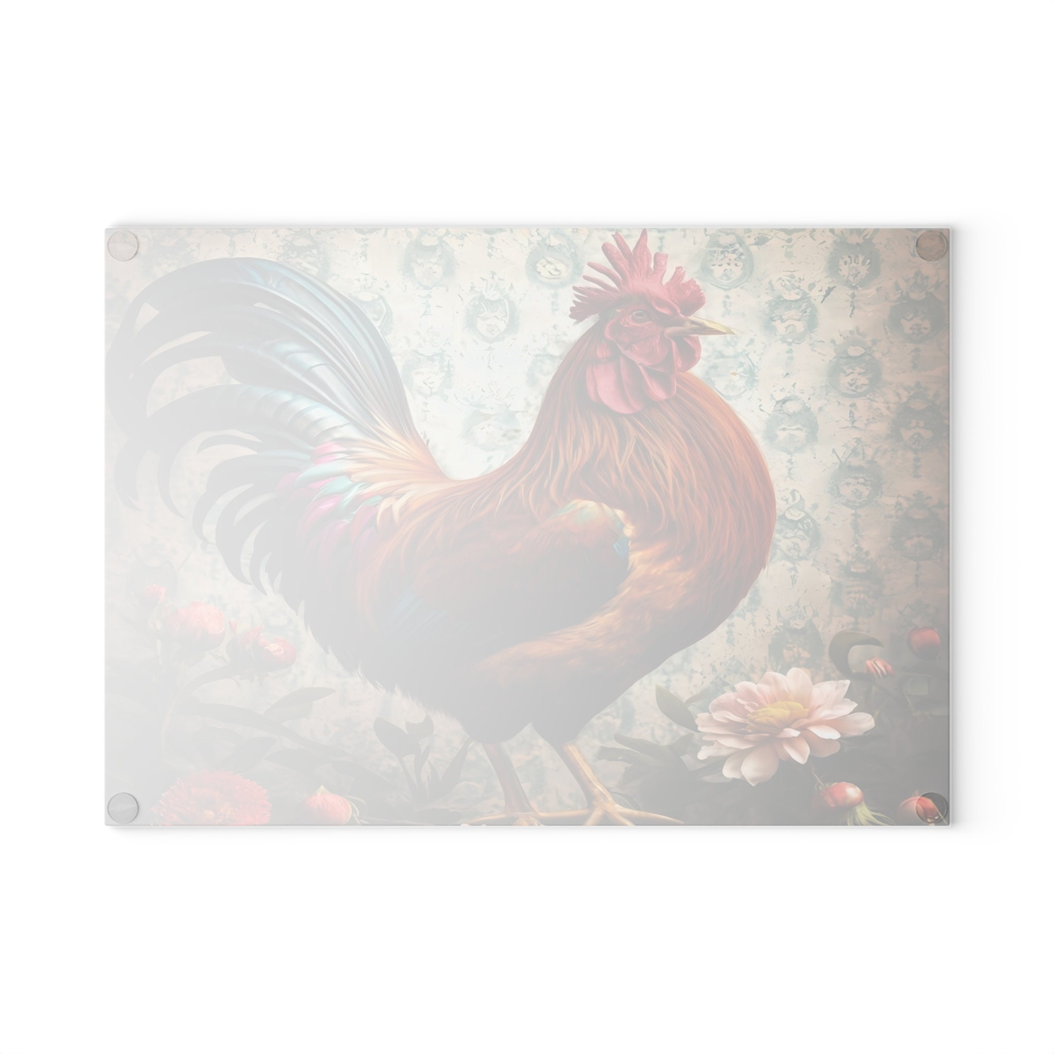 French Farmhouse Rooster Glass Cutting Board/chicken Rectangle/toile ...