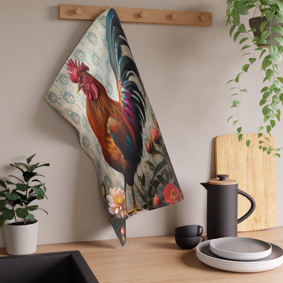 French Farmhouse Kitchen Towel/chicken Towel, Handprinted Kitchen Towel ...