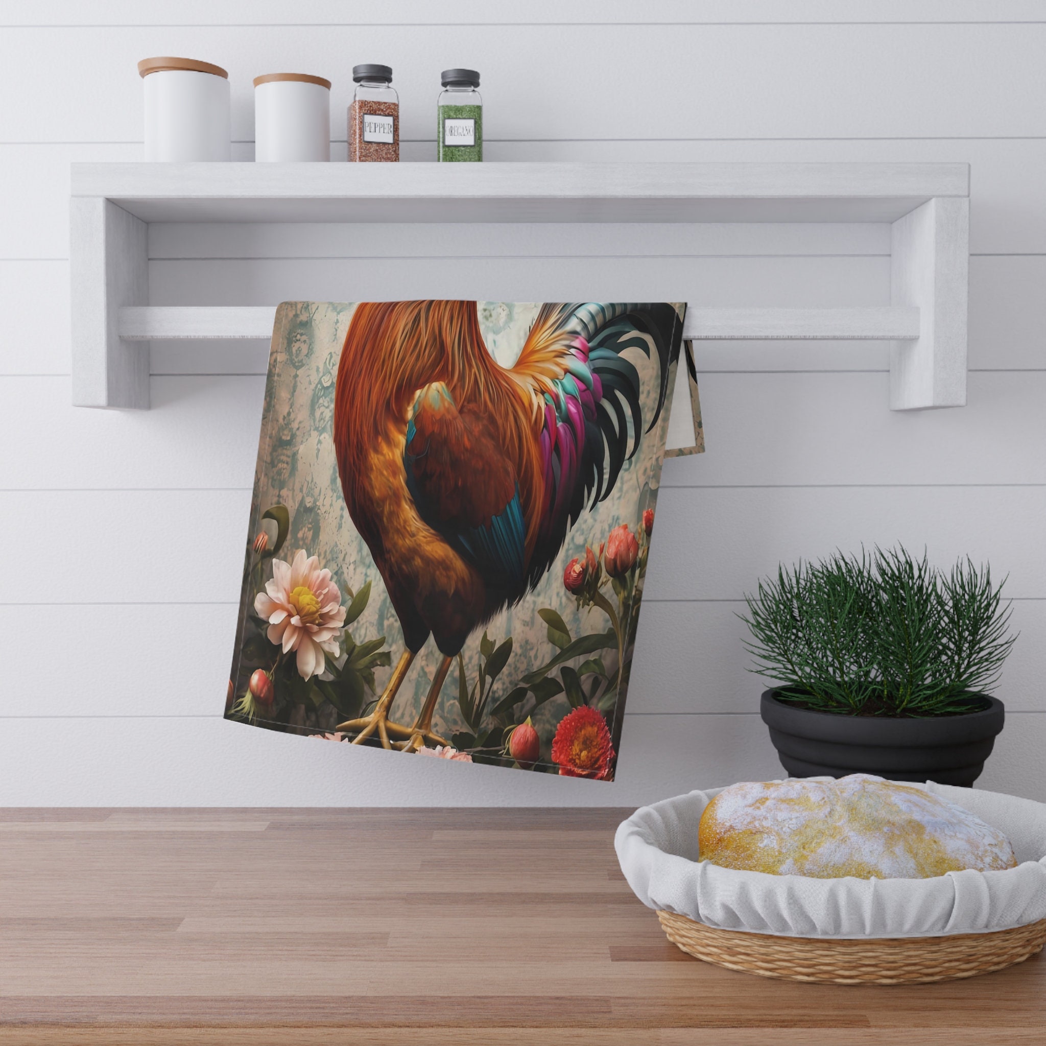 French Farmhouse Kitchen Towel/chicken Towel, Handprinted Kitchen Towel ...