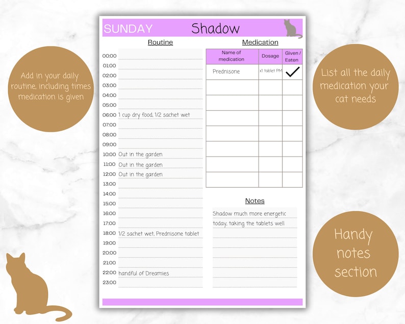 Pet Medication Tracker, Cat Pill Log, Colour Bundle, Kitten Daily Sheet ...