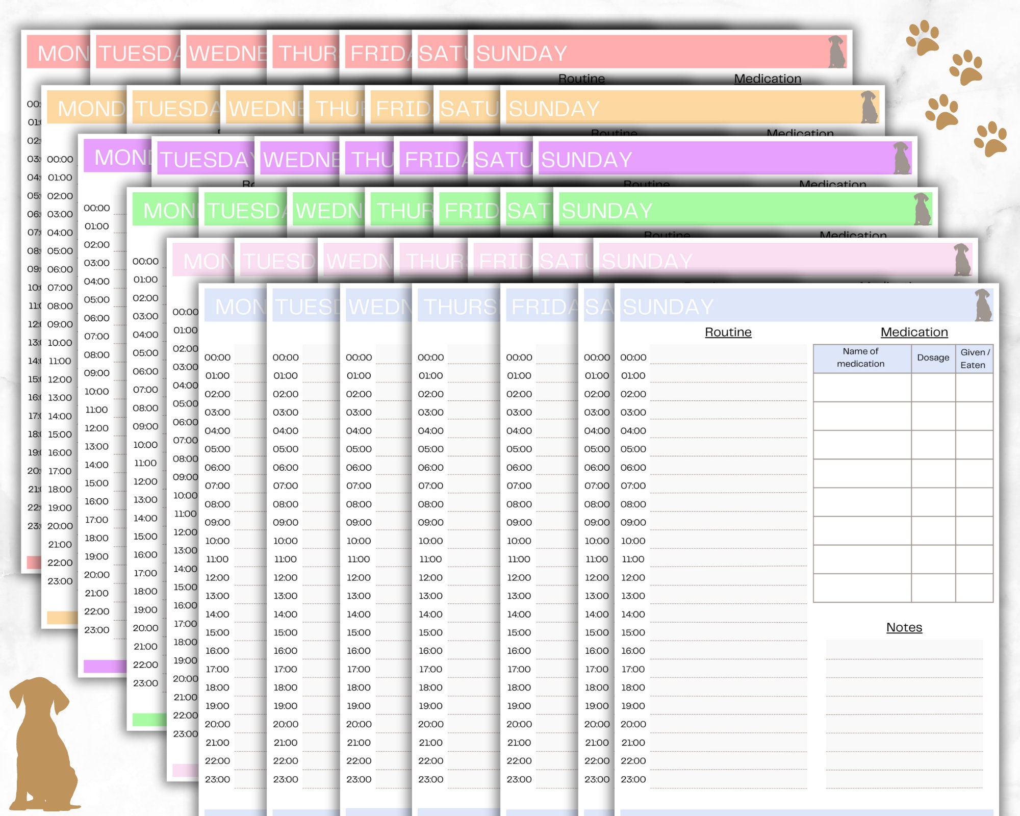 Pet Medication Tracker, Dog Pill Log, Colour Bundle, Puppy Daily Sheet ...