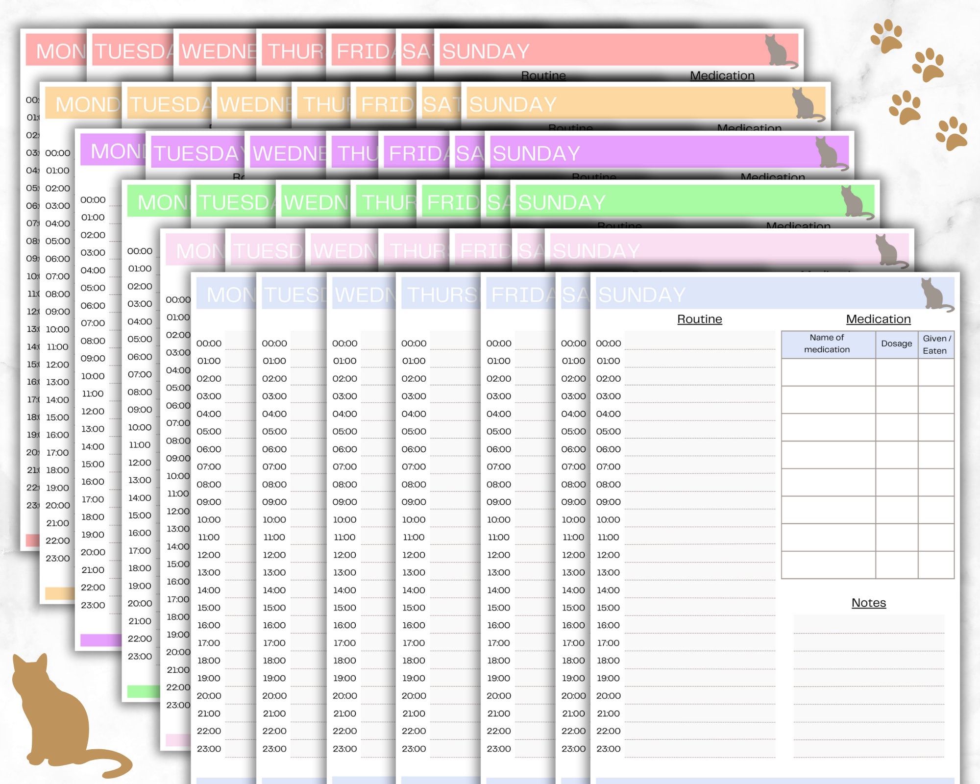Pet Medication Tracker, Cat Pill Log, Colour Bundle, Kitten Daily Sheet ...