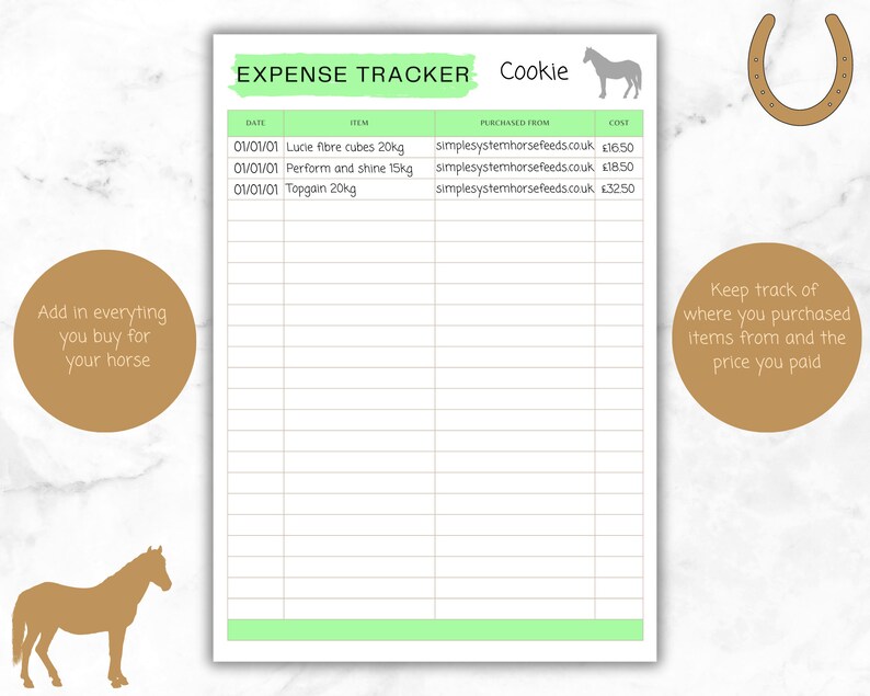 Pet Expense Tracker, Horse Budget Money Log, Pony Cash List, Spending ...