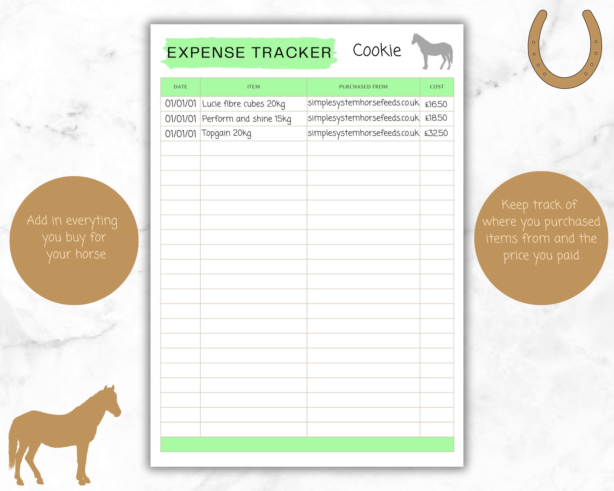 Pet Expense Tracker, Horse Budget Money Log, Pony Cash List, Spending ...