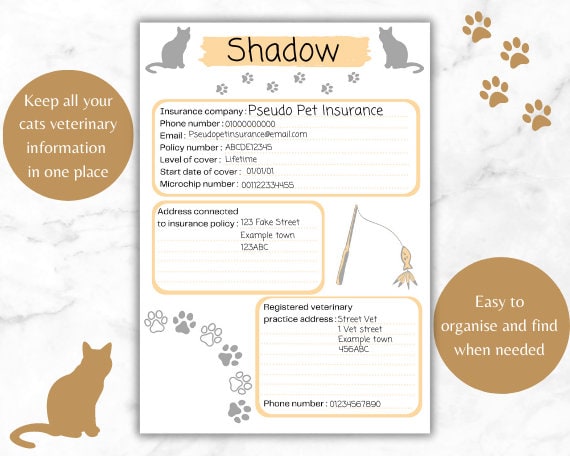 Cat Insurance Record | Vet Visit Tracker | Colour Bundle | Printable ...