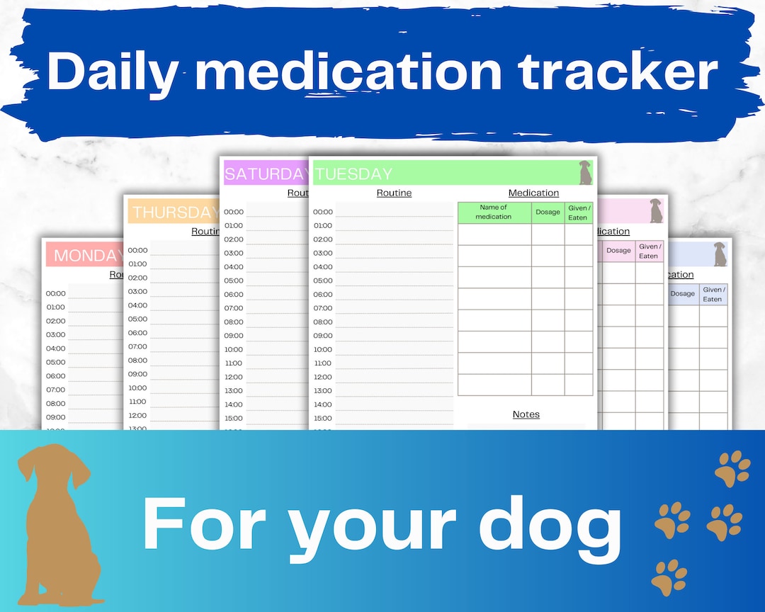 Pet Medication Tracker, Dog Pill Log, Colour Bundle, Puppy Daily Sheet ...
