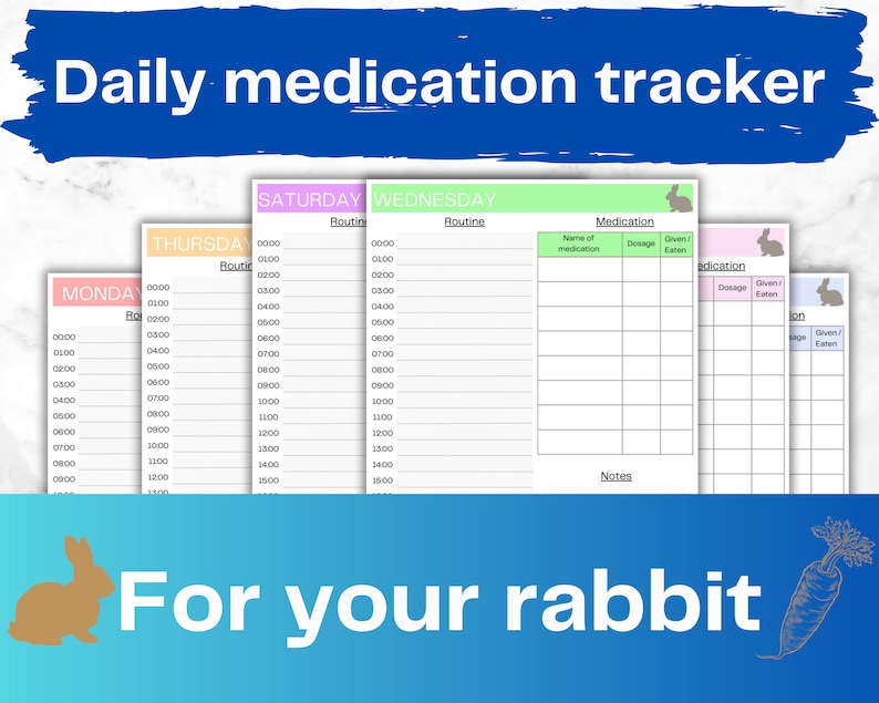 Pet Medication Tracker, Rabbit Pill Log, Colour Bundle, Bunny Daily ...