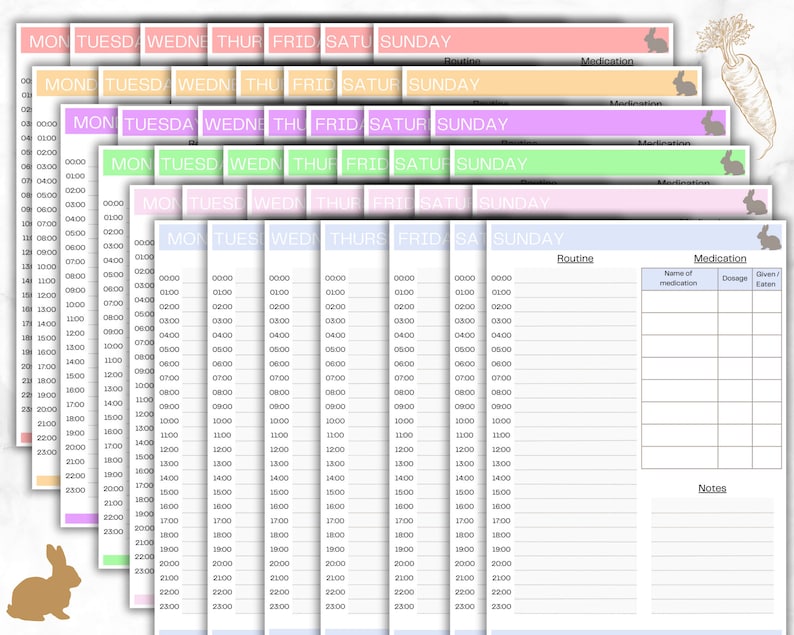 Pet Medication Tracker, Rabbit Pill Log, Colour Bundle, Bunny Daily ...