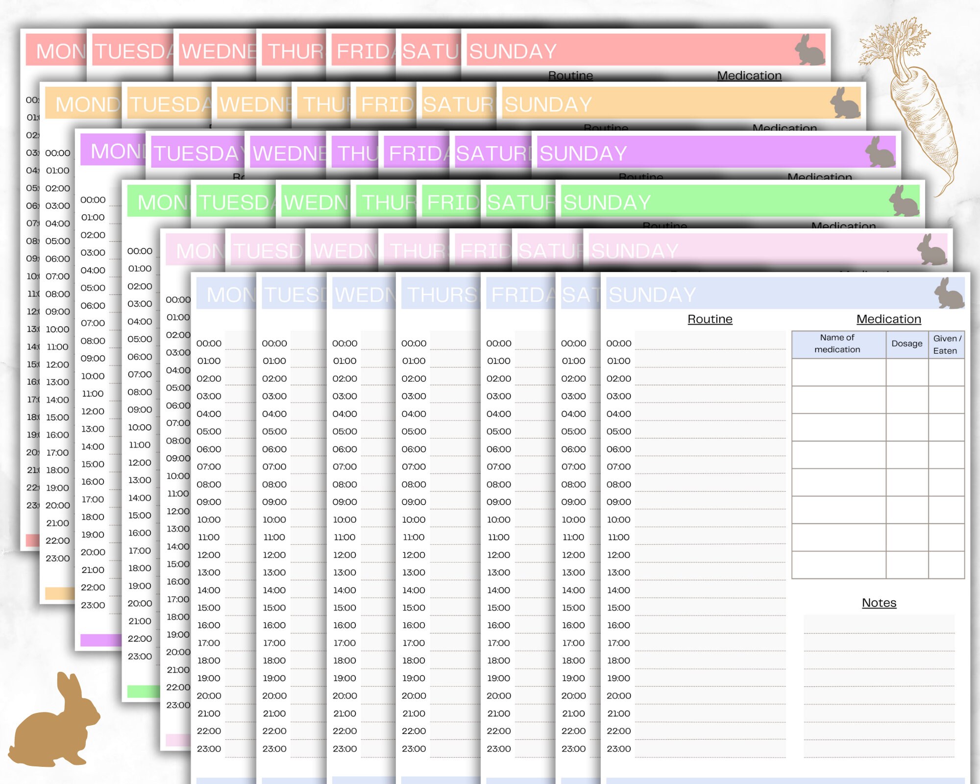 Pet Medication Tracker, Rabbit Pill Log, Colour Bundle, Bunny Daily ...
