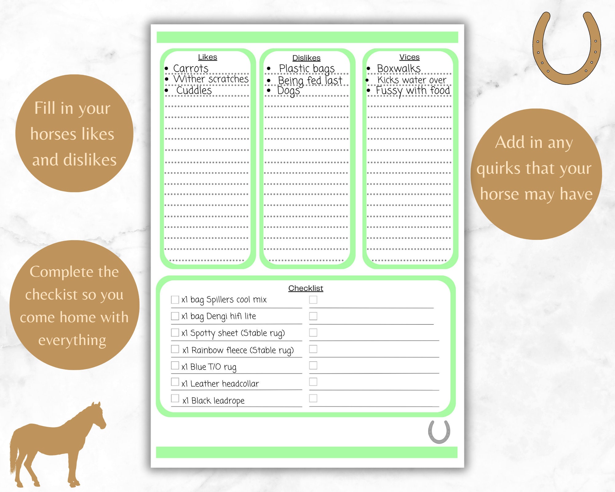 Horse Sitting | Information Sheet | Printable Equine Boarding Log ...