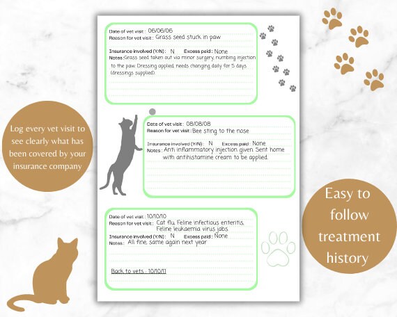 Cat Insurance Record | Vet Visit Tracker | Colour Bundle | Printable ...
