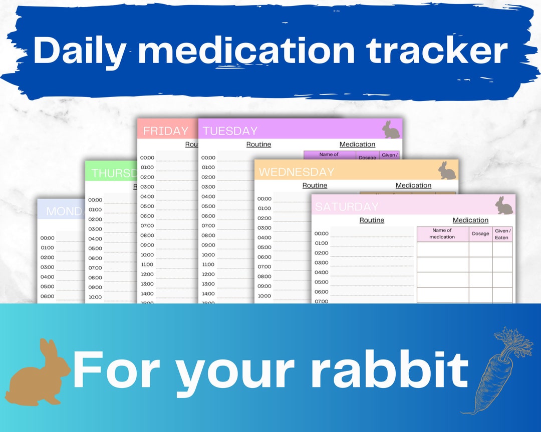 Pet Medication Tracker Rabbit Pill Log Multicolour Bundle - Etsy