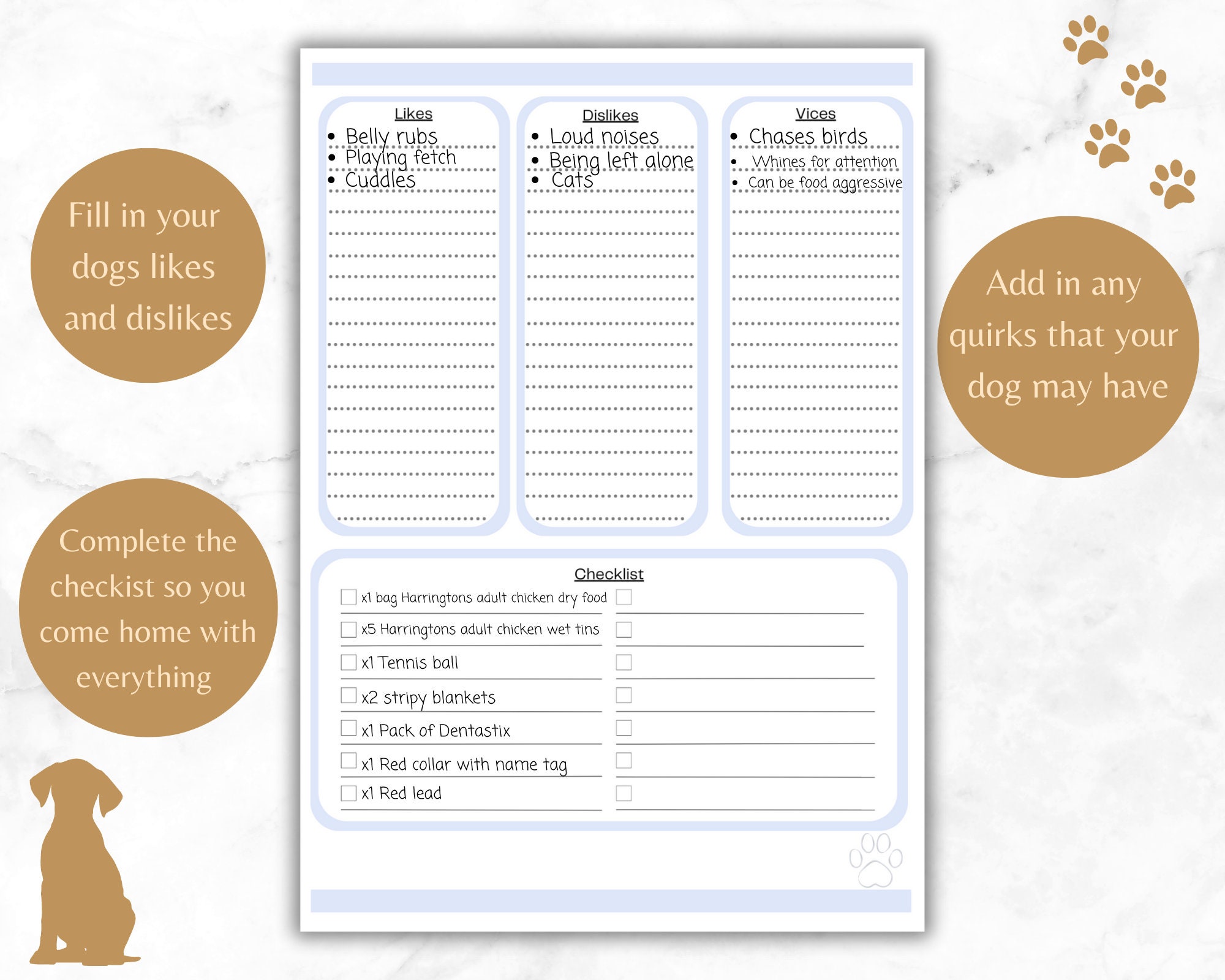 Dog Sitting | Information Sheet | Printable Canine Boarding Log | Pooch ...