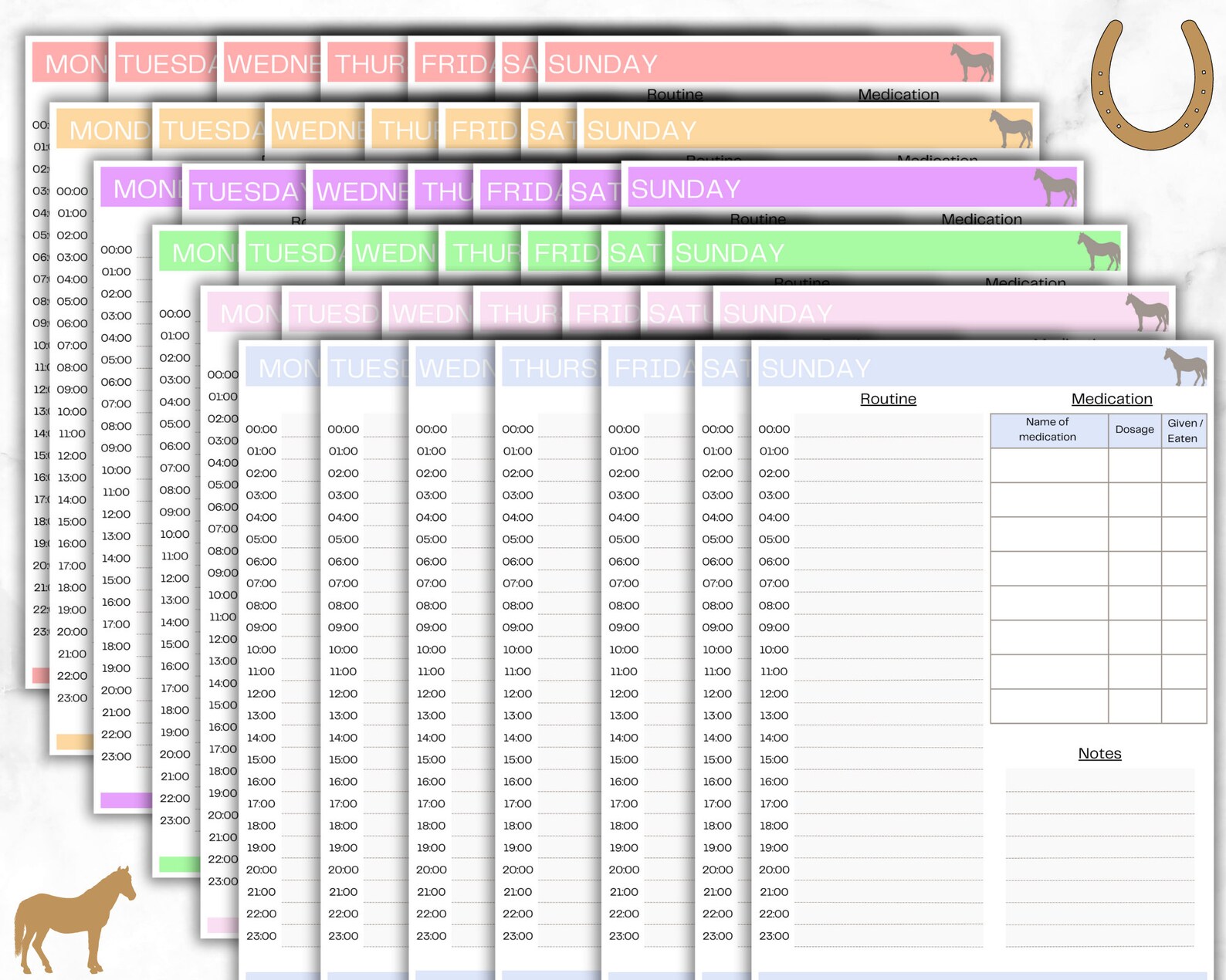 Pet Medication Tracker, Horse Pill Log, Colour Bundle, Pony Daily Sheet ...