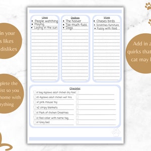 Cat Sitting | Information Sheet | Printable Feline Boarding Log ...