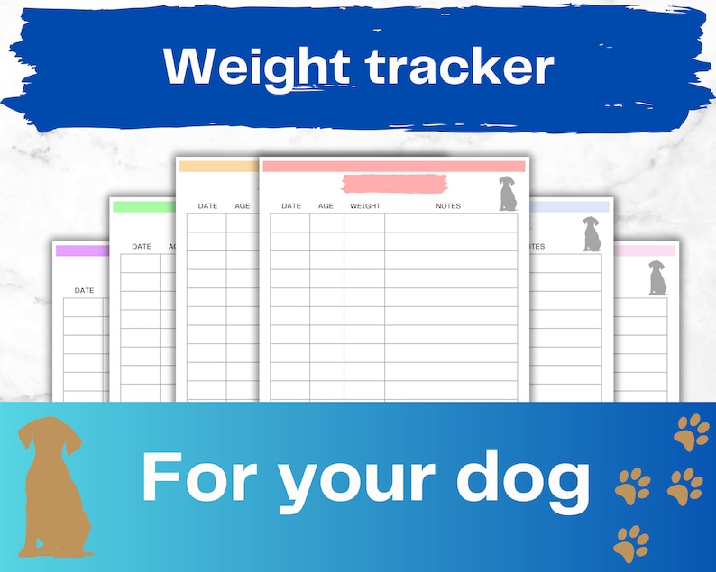 Dog Weight Tracker | A4 PDF Download Puppy Log | Pooch Growth Log | Pet ...