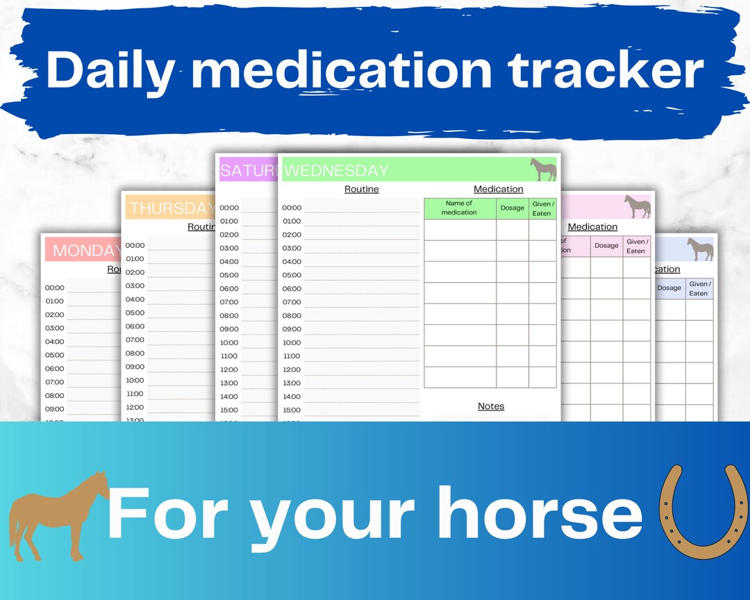 Pet Medication Tracker, Horse Pill Log, Colour Bundle, Pony Daily Sheet ...