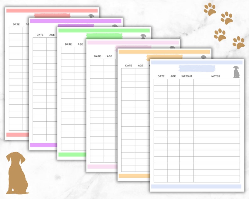 Dog Weight Tracker | A4 PDF Download Puppy Log | Pooch Growth Log | Pet ...