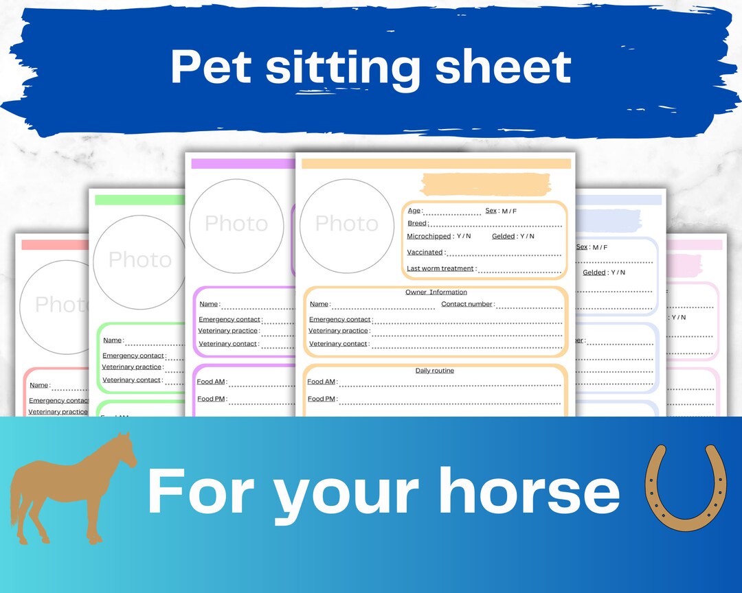 Horse Sitting | Information Sheet | Printable Equine Boarding Log ...