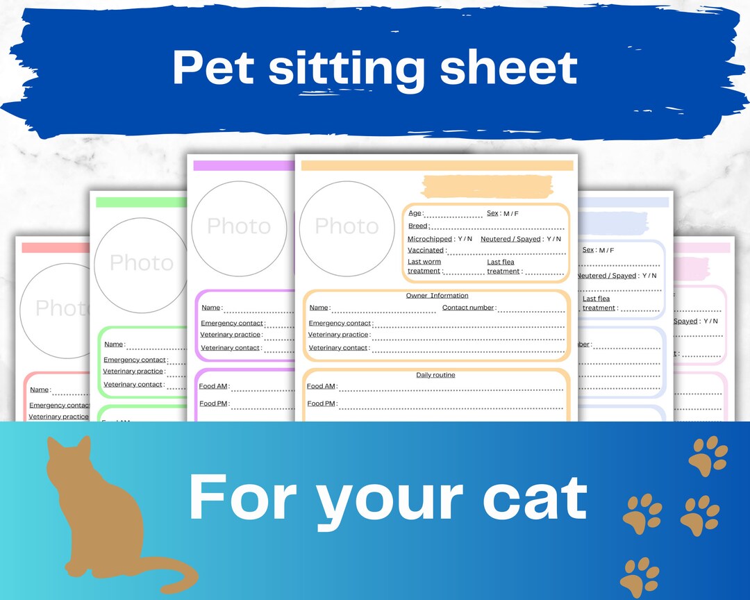 Cat Sitting | Information Sheet | Printable Feline Boarding Log ...
