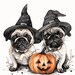 Halloween Pug Clipart, Dogs Halloween PNG, Cute Pugs Wearing Witch Hats ...