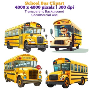 Yellow School Bus Clipart, Back to School PNG, School Clipart, Digital ...