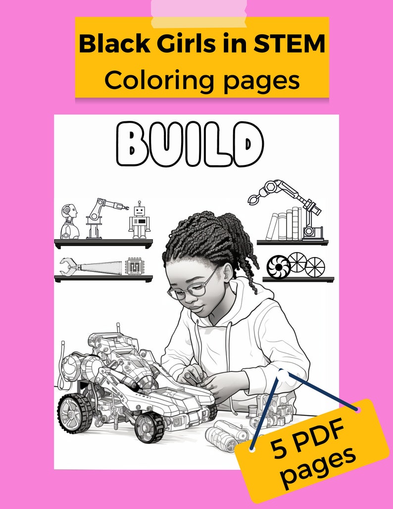 Black Girls in STEM Coloring Pages, African American Kids, Back to ...