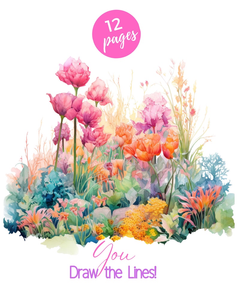 Floral Landscape Reverse Coloring Pages, Nature Backwards Coloring Book ...