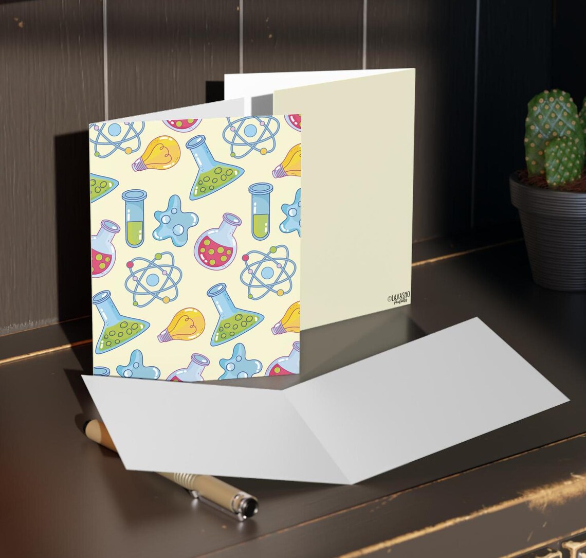 Science Cards, Cute Illustrations Atoms, Beakers, Test Tubes, Science ...
