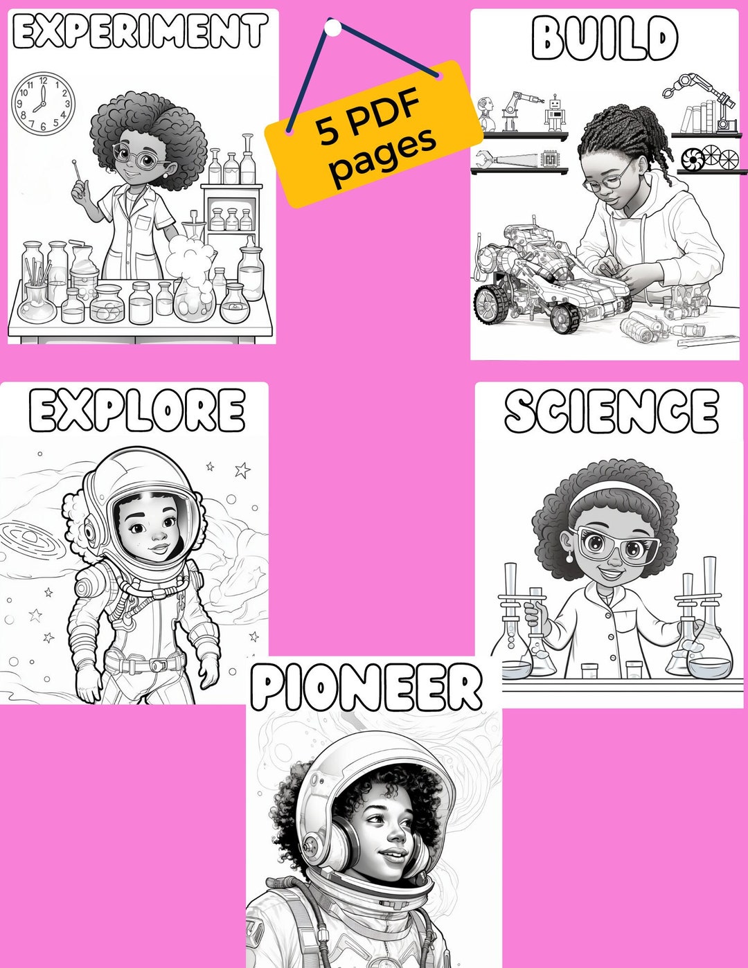 Black Girls in STEM Coloring Pages, African American Kids, Back to ...