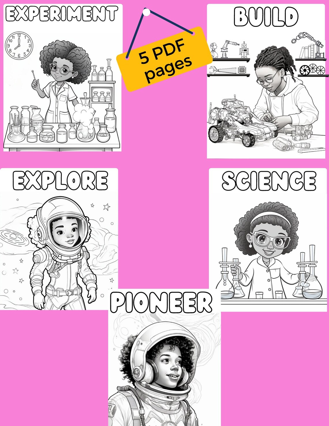 Black Girls in STEM Coloring Pages, African American Kids, Back to ...