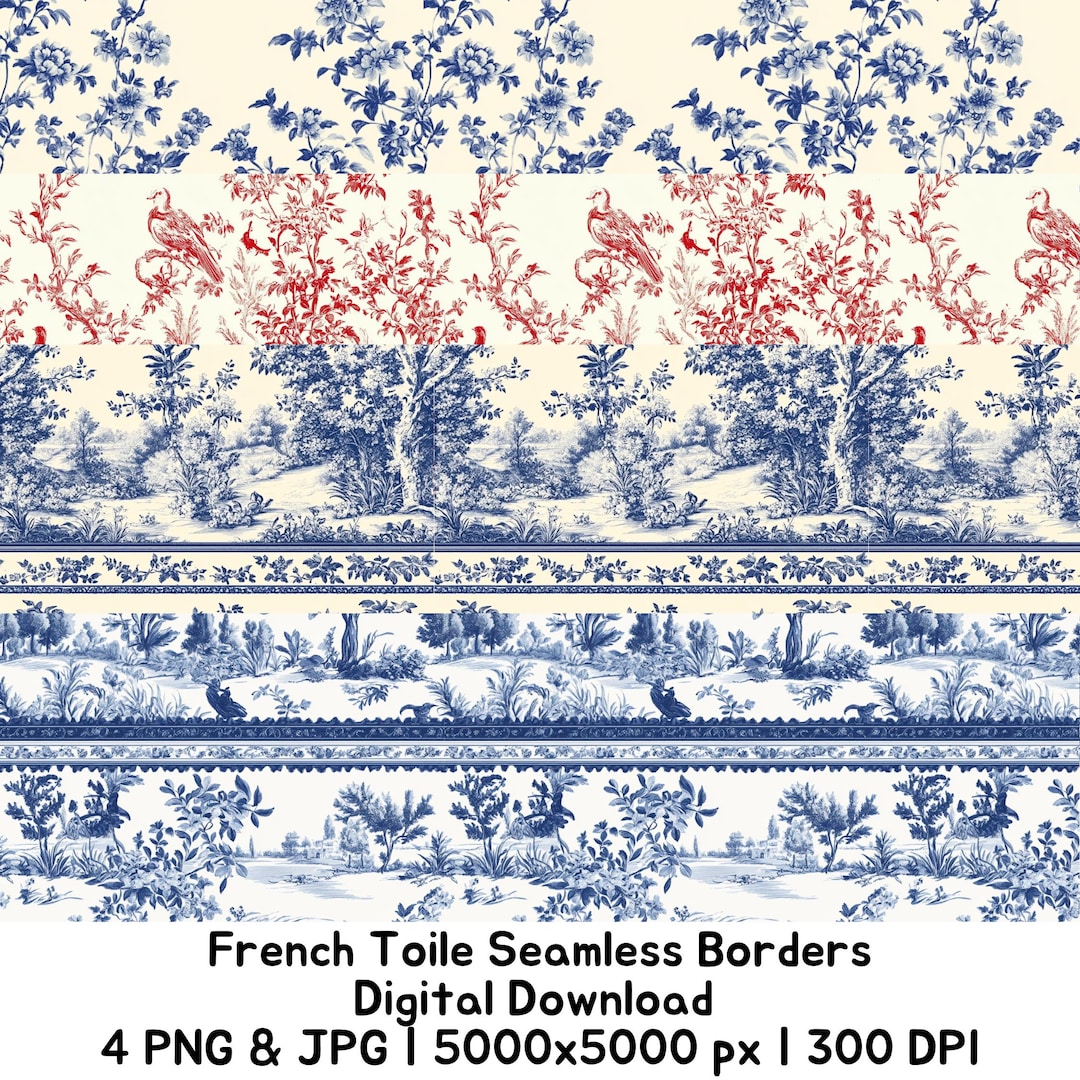 Toile De Jouy Seamless Pattern, Red Toile, Blue Toile, Vintage French ...