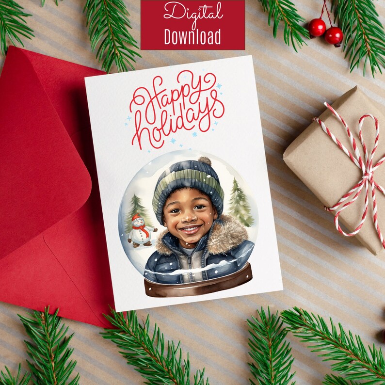 African American Christmas Clipart, Black Boys Snowglobe PNG, Holiday ...