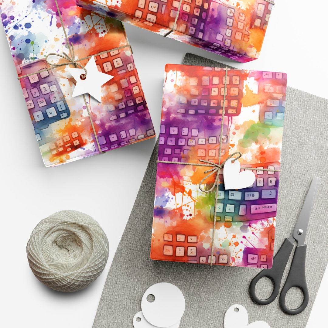 Abstract Watercolor Keyboard Gift Wrap, Artistic Computer Science Wrapping Paper for Computer ...