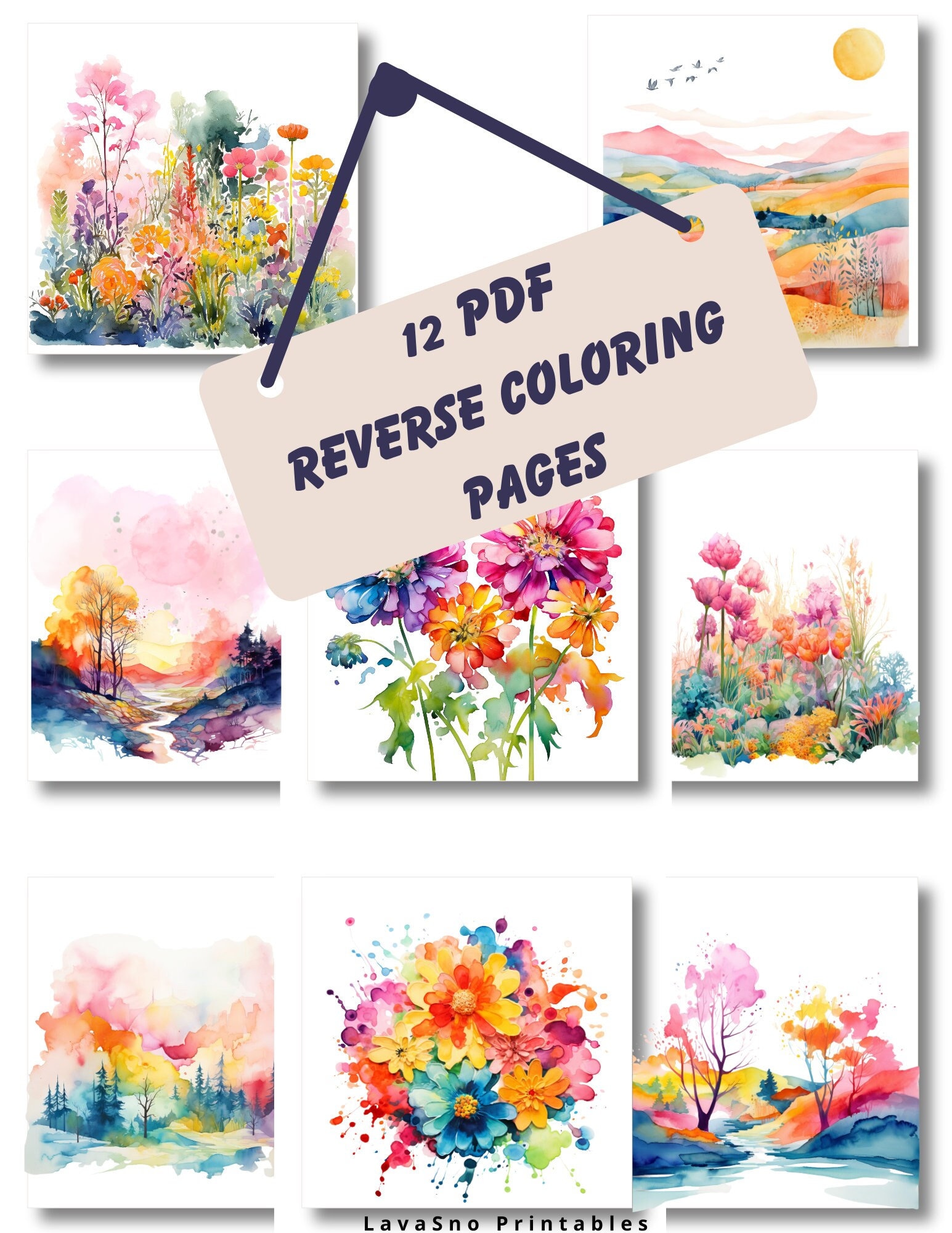 Floral Landscape Reverse Coloring Pages, Nature Backwards Coloring Book ...