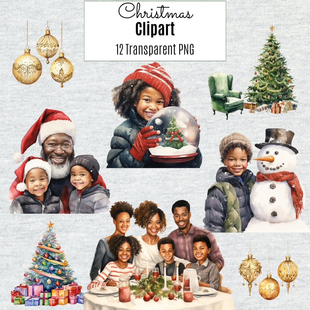 African American Christmas Clipart, Black Children, Black Family, Tree ...