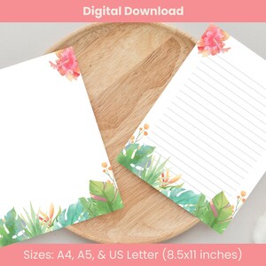 Hawaiian Stationery, Tropical Flowers Writing Paper, Colorful Floral ...