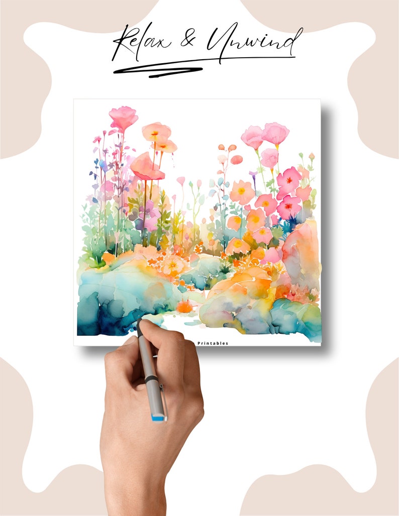 Floral Landscape Reverse Coloring Pages, Nature Backwards Coloring Book ...