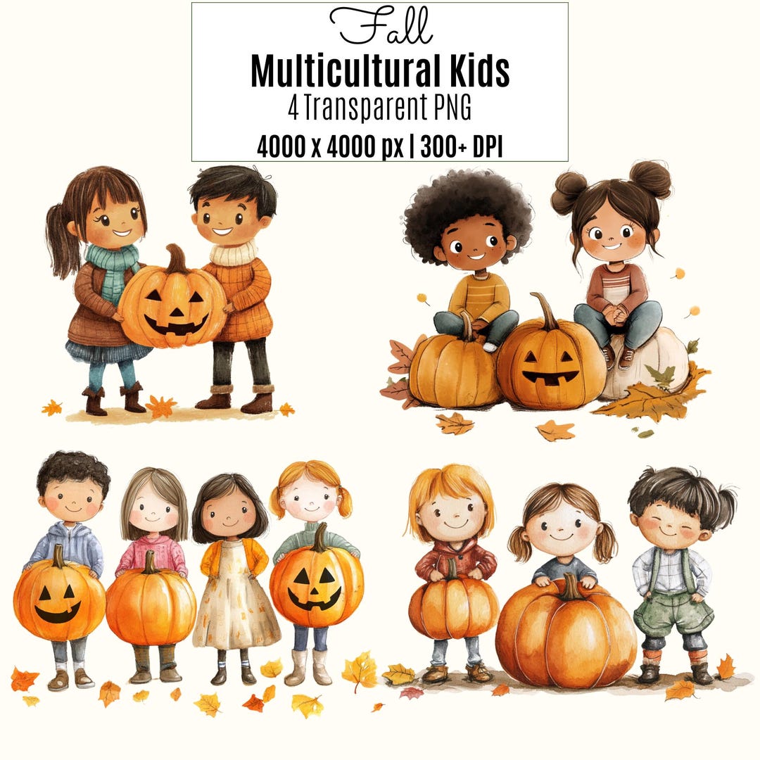 Diverse Kids Fall Clipart, Multicultural Kids PNG, Autumn Classroom ...