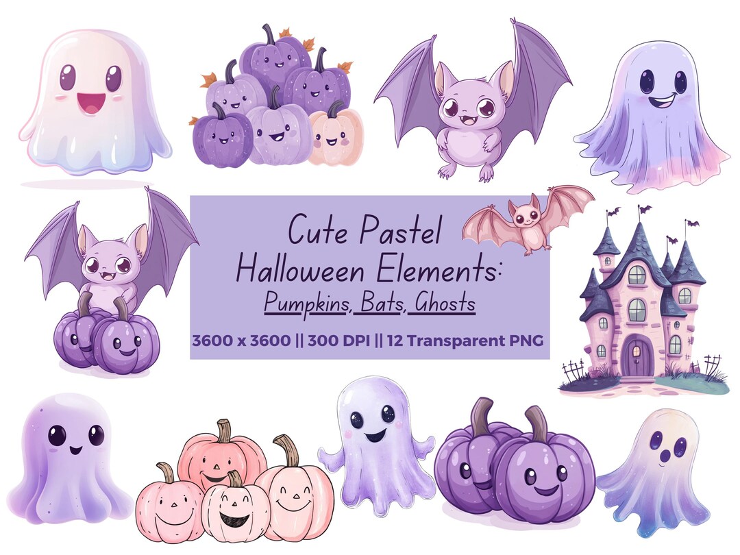 Cute Pastel Halloween Clipart, Kids Fun Halloween Clipart, Cute Ghosts ...