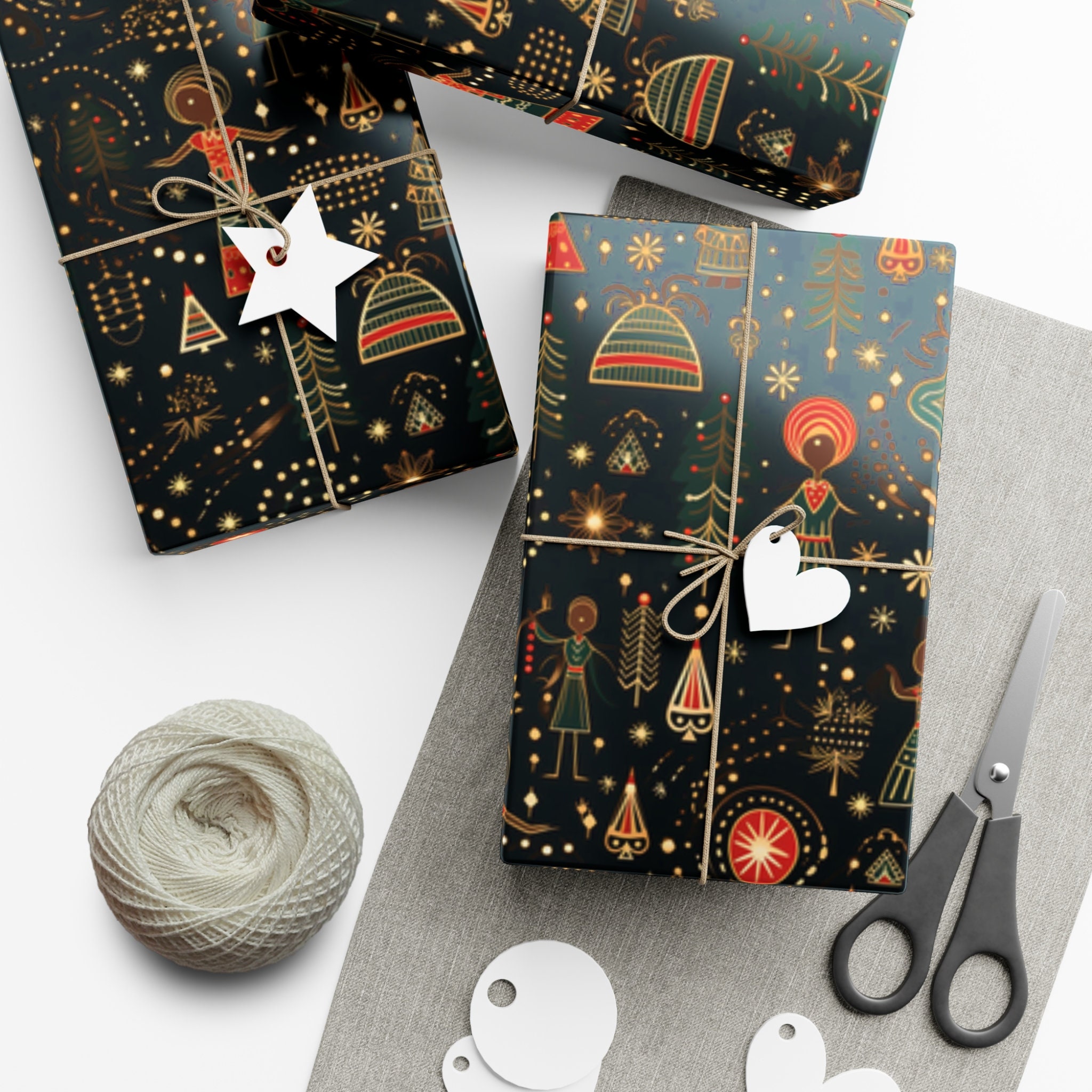 Afrocentric Holiday Wrapping Paper, African Gift Wrap, Ethnic Gift Wrap ...