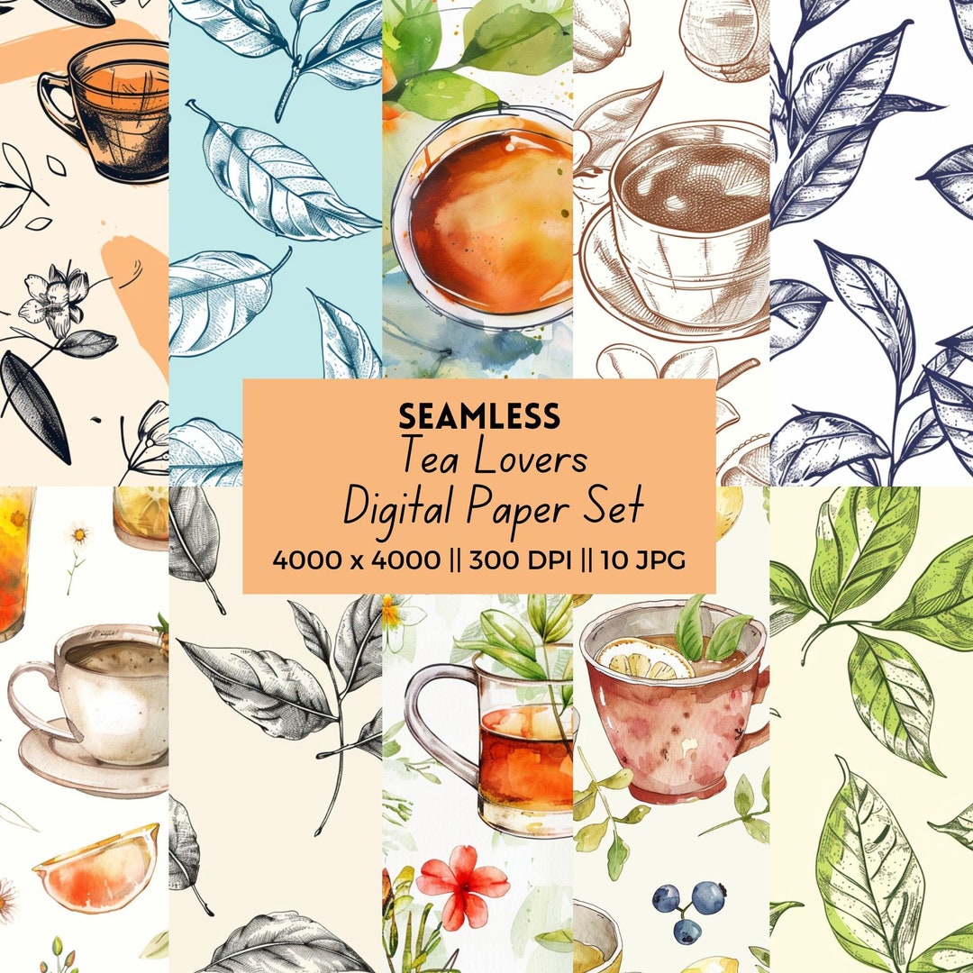 Botanical Background, Tea Digital Paper Pack, Kitchen Fabric Pattern ...