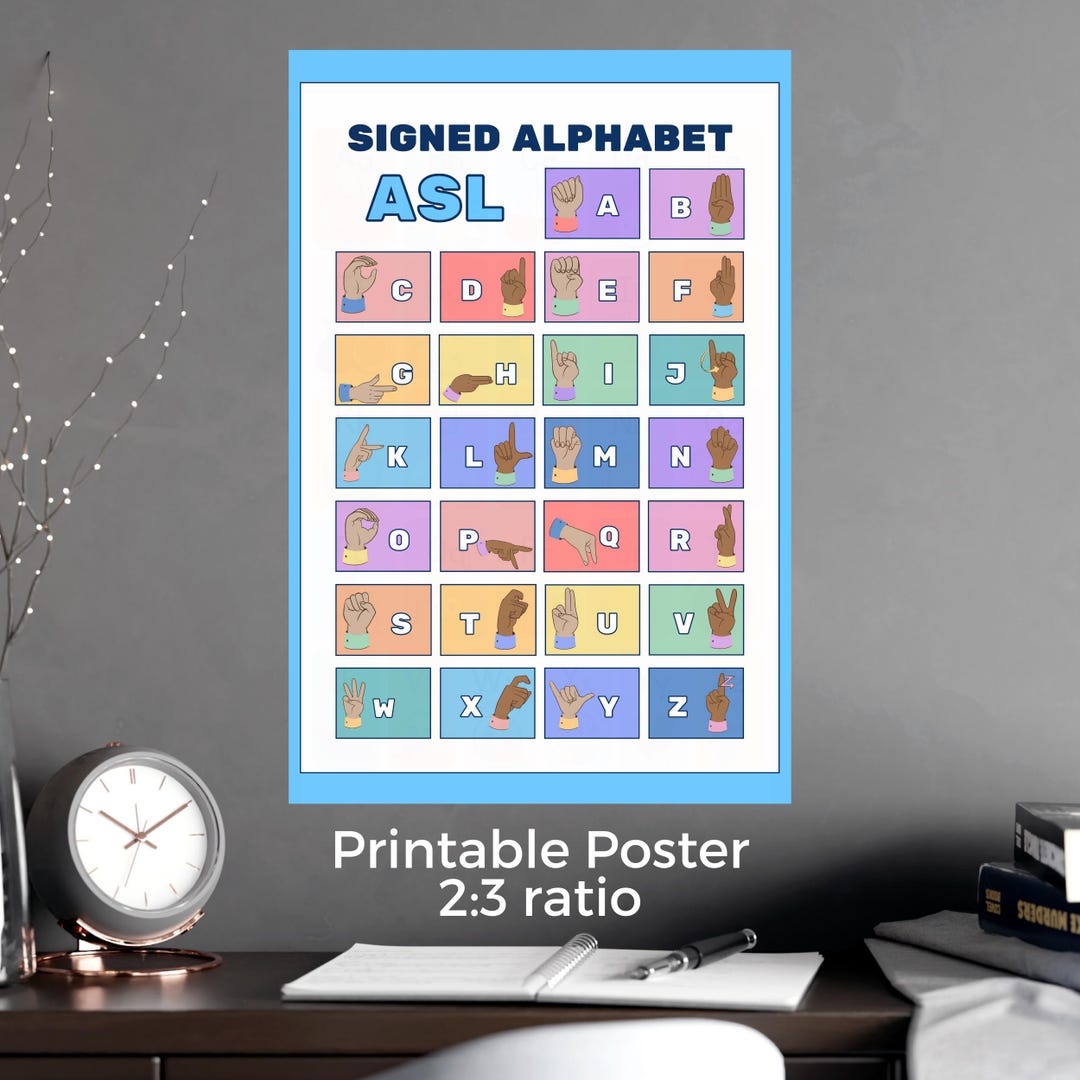 Printable ASL Alphabet Poster, Learn Teach American Sign Language ...