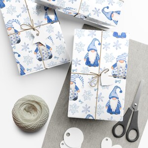 Gnome Wrapping Paper, Cute Gnome Gift Wrap, Coquette Blue Wrapping ...